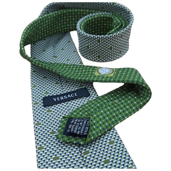 Versace | Accessories | Versace Current Green Geometric Logo Silk Tie ...